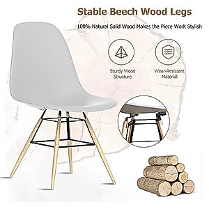 SANSHREUNI Dining Chairs Set of 4, Mid Century Modern Dining Chair Side Chair with Wood Legs, Modern Style Shell Chair for Kitchen Dining Room, Living Room