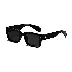 EYLRIM Square Frame Sunglasses for Women Men Trendy Chunky Rectangle Sun Glasses Black Shades UV400 Protection(A1 Black/Grey)
