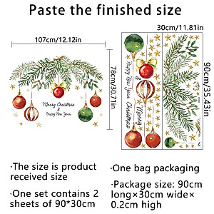 30.71 x 12.12 Inch Merry Christmas Wall Decals Happy New Year Wall Stickers Removable Christmas Fruit Light Ball Wall Decals Decor for Xmas Holiday Party Supplies Home Wall Decor
