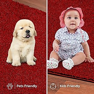 Bright House Solid Color Custom Size Runner Area Rugs Red - 2' x 3' Rectangle, Indoor, Stain Resistant, Perfect for Living Room, Bedroom, Dining Room, Entryway, Pet & Kids Friendly Rug, Wedding