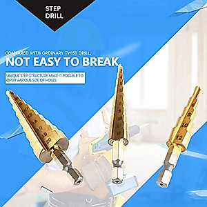 3-12/4-12/4-20mm High Speed Steel Step Drill Bit, 3Pcs Cone Hex Shank Plating Drill, Ideal for Cutting Holes