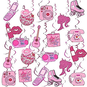 30 PCS Hot Pink Princess Birthday Party Hanging Decorations, Pink Girls Party Swirl for Women Girls Princess Bachelorette Theme Party Baby Shower Bridal Shower Wedding Party Supplies