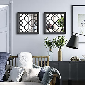 Wocred 2 PCS Square  Wall Mirror,Gorgeous Rustic Farmhouse Accent Mirror,Black Entry Mirror for Bathroom Renovation,Bedrooms,Living Rooms and More(12”x12”)