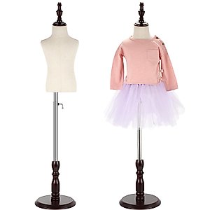Thyle 2 Pcs Kids Body Bust Dress Form 2-3 Years Wood Adjustable Metal Dress Mannequin with Stand for Toddler Child Sewing Jewelry Display