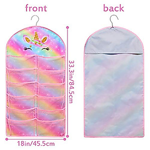 FIOBEE Girls Headband Holder Unicorn Wall Hanging Organizer with Pockets Hair Bow Storage Hairband Holder Display for Wall Closet Kids Room