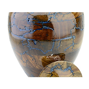 Handmade Rosewood Cremation Urn for Human Ashes Adults Male Female – Lichtenburg Figure Resin Burial Funeral Round Keepsake Memorial Urns (Blue Resin, Medium Ashes Holding Capacity 120 Cubic Inches)