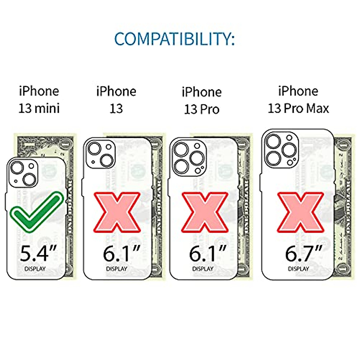 Dockem Wallet Case for iPhone 13 Mini with Built-in Metal Plate for Magnetic Mounting & 1 Lay-Flat Credit Card Holder Pockets Luxe M1, Canvas Style Synthetic Leather (5.4" iPhone 13 Mini, Black/Grey)