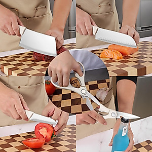 White Knife Block Set, 4PCS Kitchen Knife Set with Block for Home Restaurant, Dishwasher Safe, Non-Stick SUS Material, Nice Gift for Family, Friends