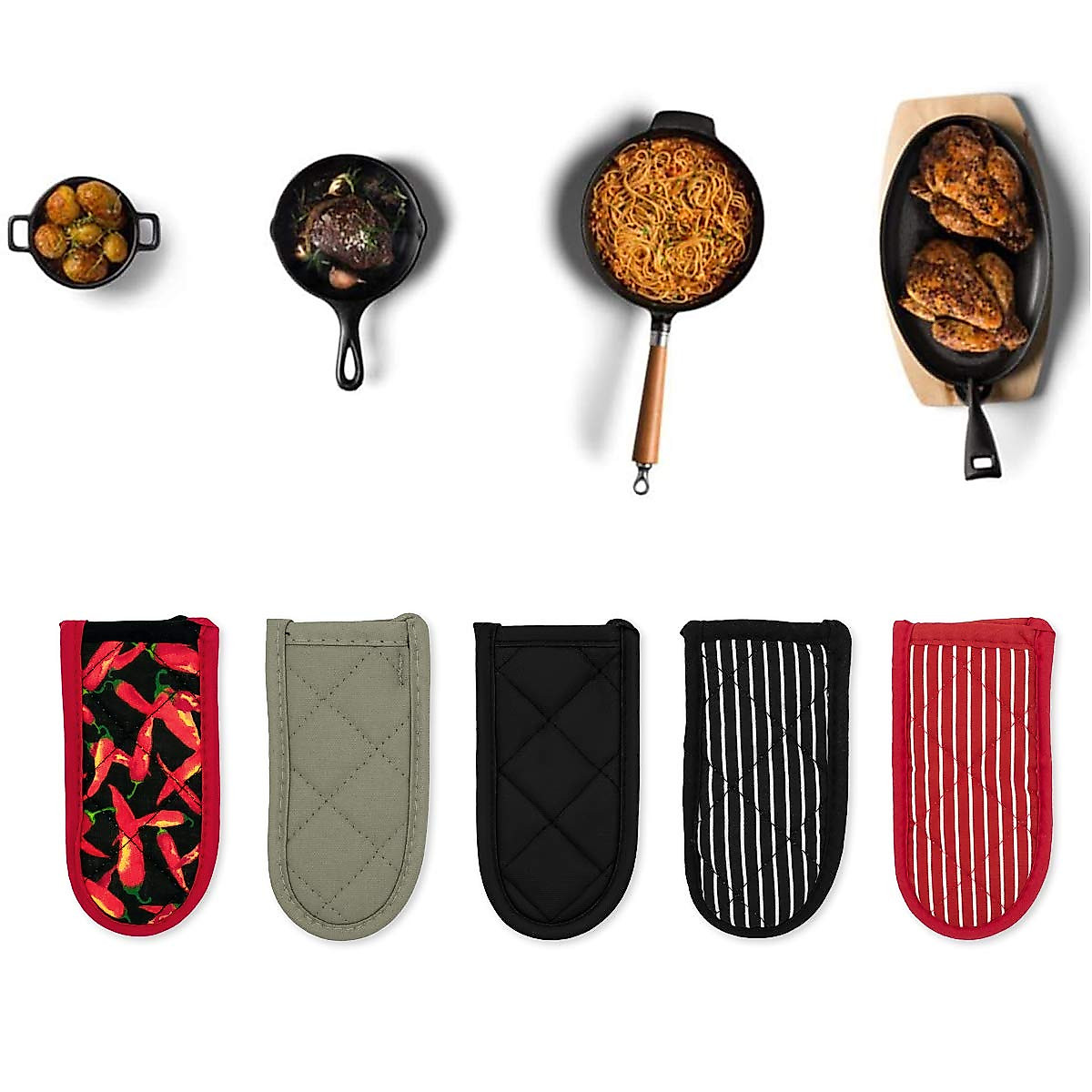 Evoio Cast Iron Skillet Handle Covers, Pot Handle Covers Heat Resistant, Heat Resistant Pot Pan Skillet Hot Handle Holder Sleeves Mitt Cover for Kitchen, BBQ and Baking Cookware (4-Pack Black)