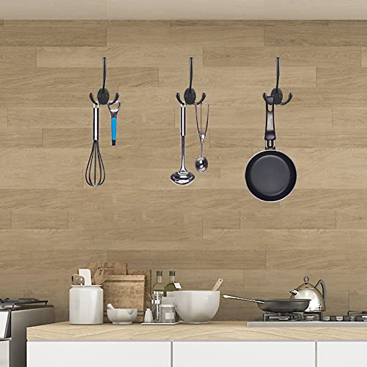 IBosins 7 Pack Big Heavy Duty Three Prongs Coat Hooks Wall Mounted with 14 Screws Retro Double Utility Rustic Hooks for Thick Coat, Big Heavy Bag