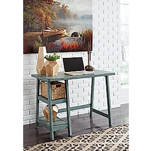 Signature Design by Ashley Mirimyn Vintage 42" Home Office Desk with Basket, Distressed Blue,Teal
