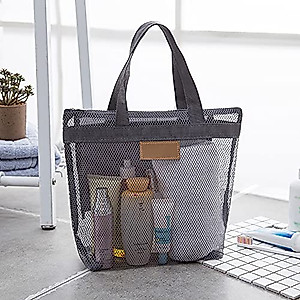 Pebipoo Mesh Shower Caddy Bag, Quick Dry Portable Tote Bag with Zipper and Inner Pocket, Lightweight Bath Organizer for College Dorm Bathroom, Swimming, Gym, Beach, Travel (Gray)