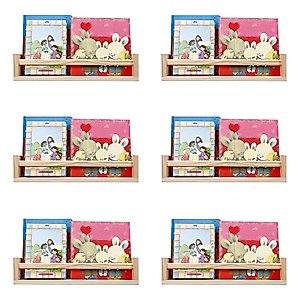 NEC GLOBAL UNLIMITED Set of 6 Wall Mounted Nursery Bookshelves for Kids Room - Small Wooden Bookshelf for Storage and Display of Baby, Teen, Boys and Girls Bedroom, Bathroom, and Décor