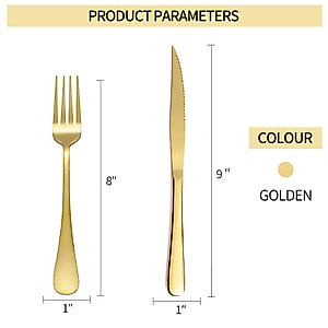 Rygten QU 12-piece Gold Steak Knives Set, Fork And Knife Set For 6, Stainless Steel Knife Set Of 12, Dishwasher Safe