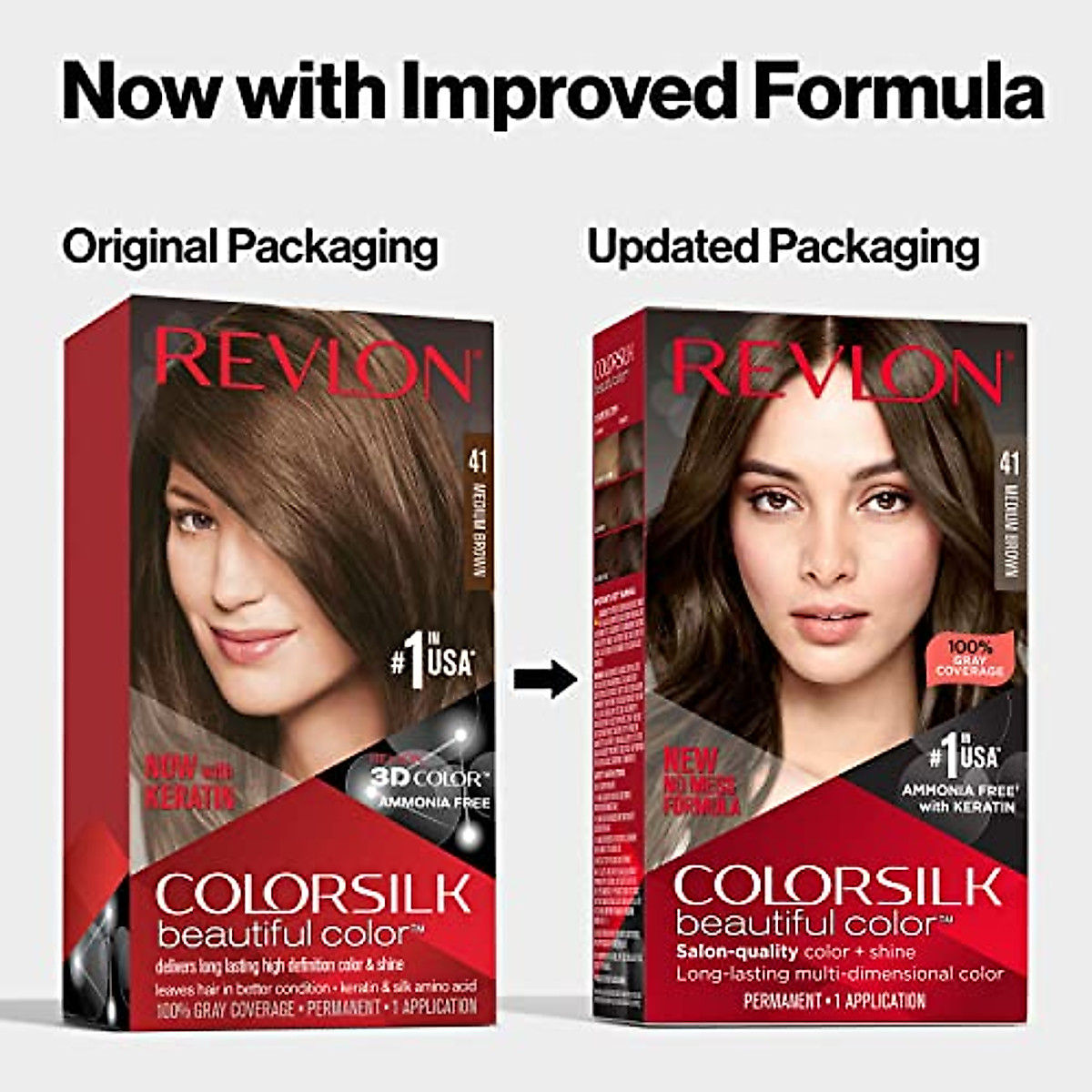 Revlon Colorsilk Beautiful Color Permanent Hair Color, Long-Lasting High-Definition Color, Shine & Silky Softness with 100% Gray Coverage, Ammonia Free, 042 Medium Auburn, 1 Pack