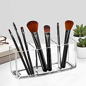 Acrylic Makeup Brush Organizer Holder Clear Cosmetic Brushes Storage with 3 Slots
