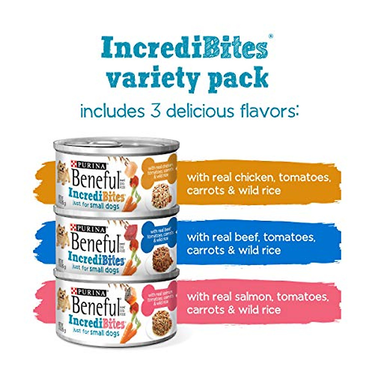Beneful Purina Small Breed Wet Dog Food Variety Pack, IncrediBites with Real Beef, Chicken or Salmon - (30) 3 oz. Cans