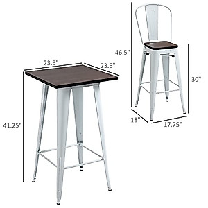 HOMCOM 3 Piece Industrial Dining Table Set, Counter Height Bar Table & Chairs Set with Footrests for Bistro, Pub, White and Brown