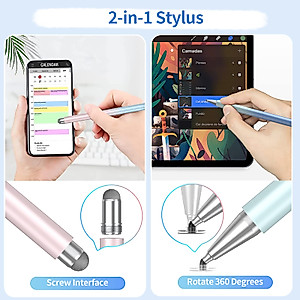 Stylus Pens for Touch Screens(2 Pcs), High Sensitivity 2-in-1 Magnetic Disc Stylus Pen for iPad Compatible with All Capacitive Touch Screens (Blue Pink/Light Green Blue)