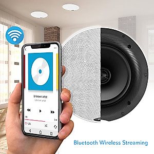 Pyle Pair 8.0” Bluetooth Universal Flush Mount In-wall In-ceiling 2-Way Speaker System Dual Polypropylene Cone & Polymer Tweeter Stereo Sound 400 Watts (PDICBT87) , Black