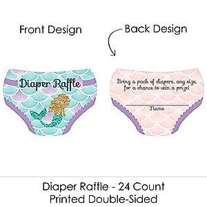 Big Dot of Happiness Let's Be Mermaids - Diaper Shaped Raffle Ticket Inserts - Baby Shower Activities - Diaper Raffle Game - Set of 24