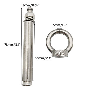 Sipery 5Pcs 304 Stainless Steel Ring Lifting Expansion Eyebolt Screw Closed Hooks Anchor Bolt M6x80mm