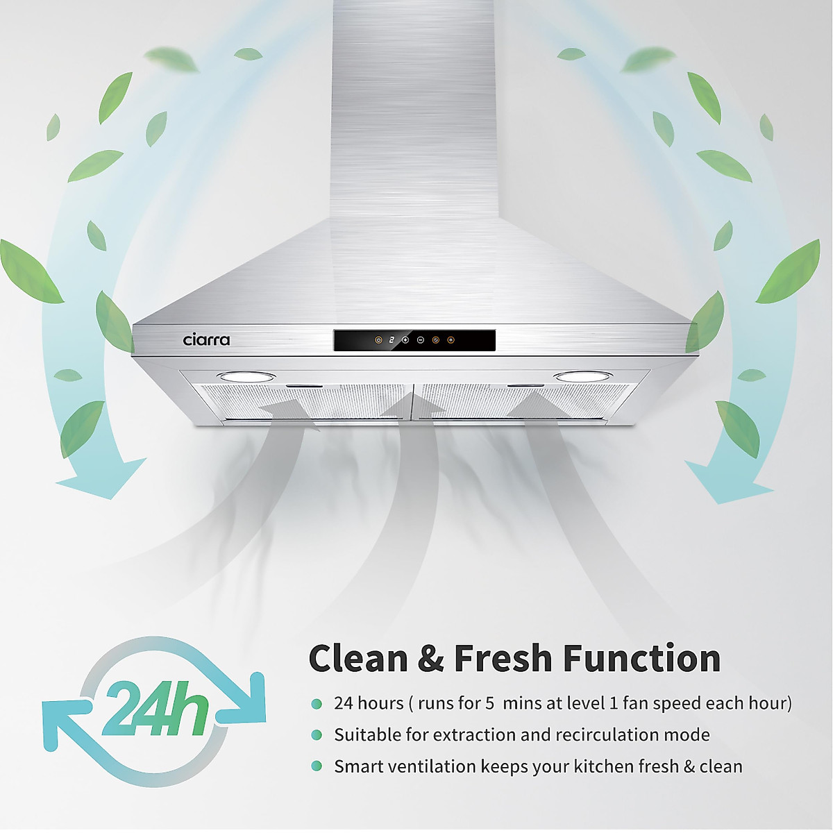 CIARRA Range Hood 30 inch 760m3/h Ductless Stove Hood Vent for Kitchen in Stainless Steel, Ducted and Ductless Convertible