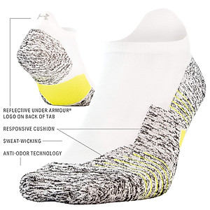 Under Armour Unisex-Adult Run Cushion No Show Tab Socks, Multipairs , White (1-Pair) , Medium
