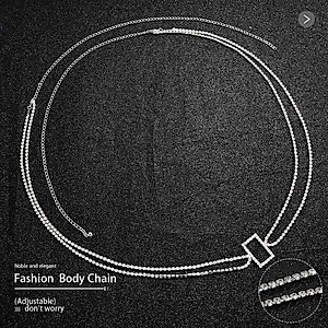 Jeweky Crystal Body Chain Rhinestones Back Necklace Silver Sparkly Body Jewelry Square Drop Back Necklace for Women