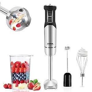 VEVOR Immersion Blender, 12-Speed Heavy Duty Immersion Blender, 800W Instantaneous PowerStainless Steel Blade Copper Motor Hand Mixer, Portable Mixer with Measuring Cup, Whisk, Milk Frother