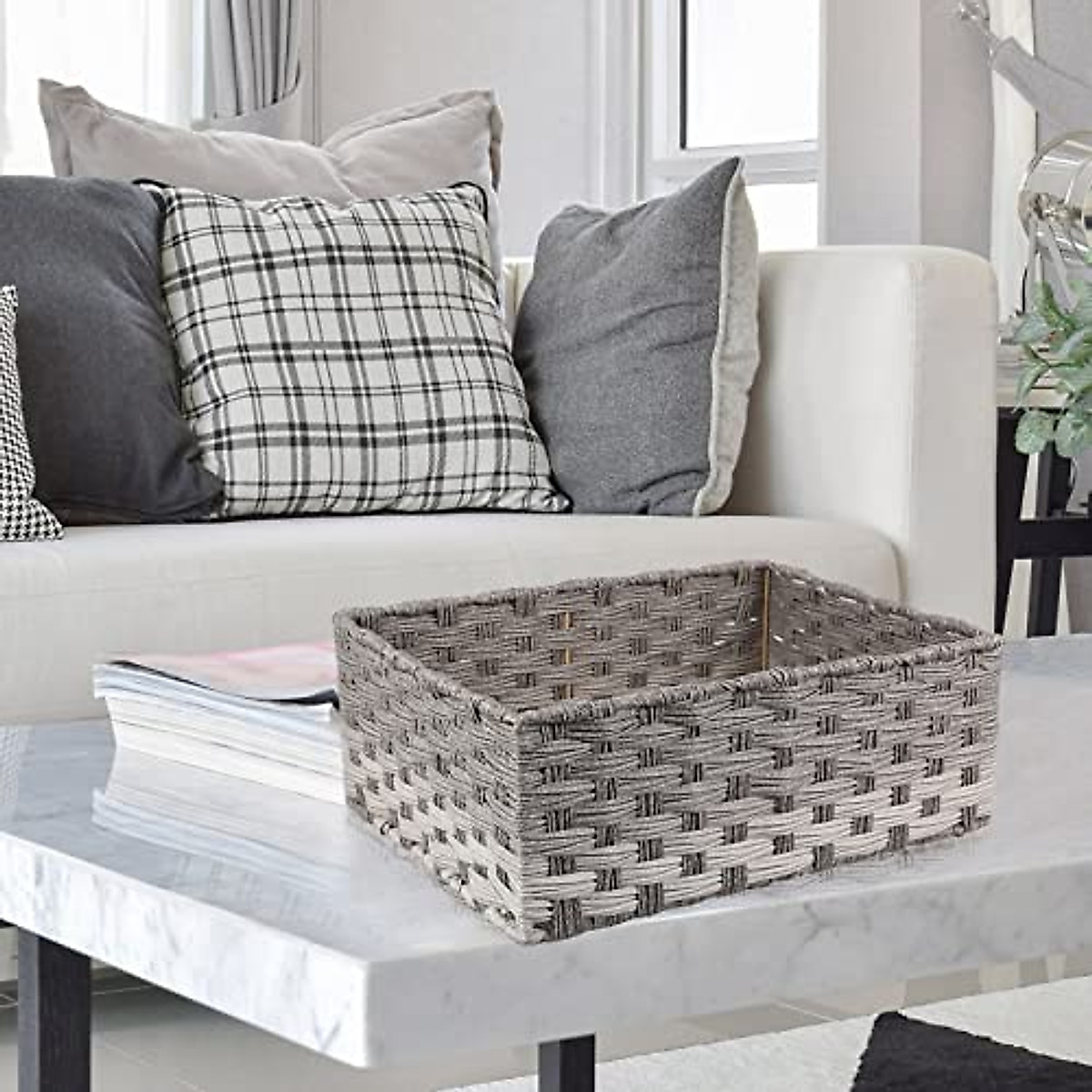 Alipis Plastic Sundries Storage Plastic Rattan Sundries Basket Seagrass Storage Basket Storage Box Basket with Handle