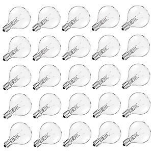 Brightown G40 Replacement Light Bulbs, Clear Globe Bulbs Replacement for Outdoor String Light, E12 Candelabra Base, Incandescent Round Bulbs for Patio Cafe Bistro Decor, 5W 120V, Warm White, 25 Pack