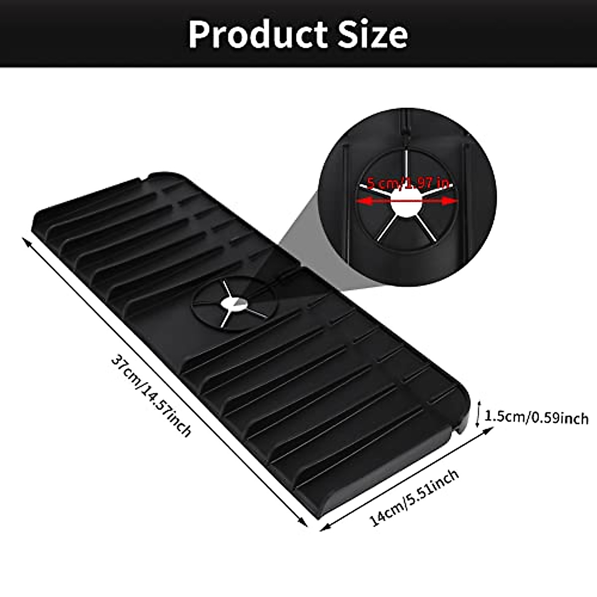 homfanseec Kitchen Sink Splash Guard, Silicone Faucet Handle Drip Catcher Tray, Reusable Faucet Absorbent Mat for Kitchen Sink, Faucet Splash Catcher Kitchen Guard for Faucet Black