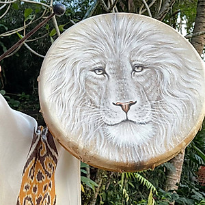 Shaman Drum Lion Ethereal Drum Design Handmade Shamanic Drum Siberian Spirit Music Drums Home Ornament with Drum Stick Hand Drum Set Shamanic Drum Siberian Shamanic Drum