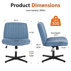 Sweetcrispy Office Chair No Wheels - Armless Desk Chair No Wheels Cross Legged Office Chair Wide Swivel Home Office Desk Chairs