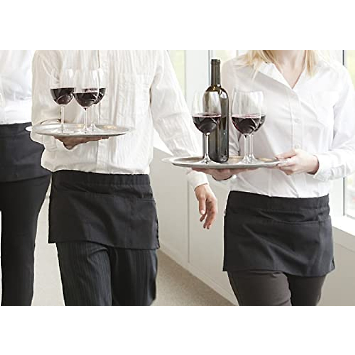 PLOYMONO 1 Pack Heavy Duty Waist Apron with 3 Pockets - Black Waitress Waiter Server Short Apron