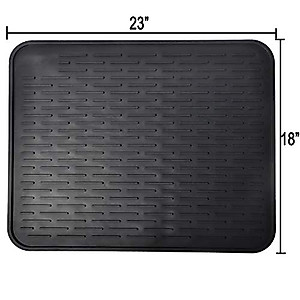 Silicone Dish Drying Mats for Kitchen Counter, XXL 23 x 18 Inches Rubber Dish Drainer Mat for Counter, Washable Heat Resistant Dish Pad (Black)
