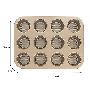 Kitchen Details Pro Series 12 Cup Cupcake Pan | Dimensions: 13.8" x 10.4" x 1.2" | 12 Cupcakes | Nonstick | Textured Diamond Base | Creates Even Heating | Durable | Bakeware | Easy to Clean