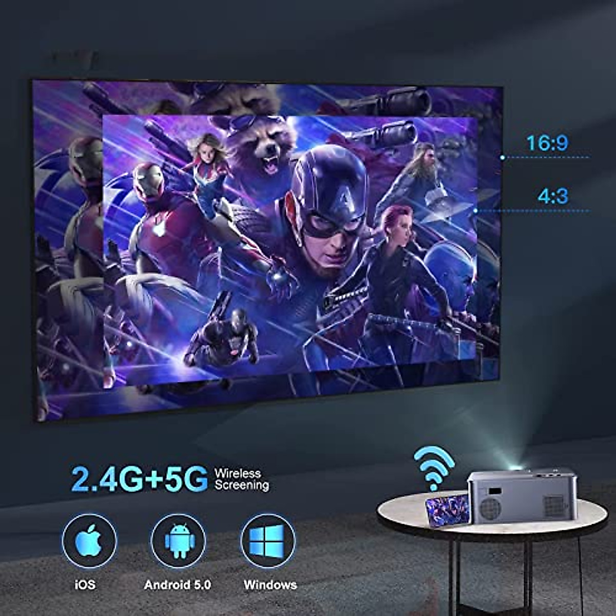 1080P HD Projector, 5G WiFi Bluetooth 4K Projector, PENMAMA 9800L Movie Mini Projector with Zoom/±15° Keystone/ 300" Display/Phone Mirroing, Compatible with HDMI, VGA, USB, Phone, TV, Laptop, PC, PS5