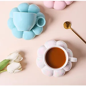 ARISKEY 10oz Ceramic Mug and Saucer Set,Cloud Coffee Mug with Coaster,Ideal for Tea and Coffee,Mothers Day Gift,Christmas Gift,White