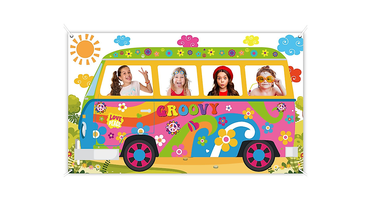 Retro Hippie Bus Photo Prop for Groovy Parties