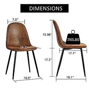 Fangflower Dining Chairs Set of 4, Faux Leather Upholstered Side Chairs, Mid Century Modern Armless Chair, Living Room Chairs with Metal Legs for Kitchen Lounge Farmhouse, Charlton Brown