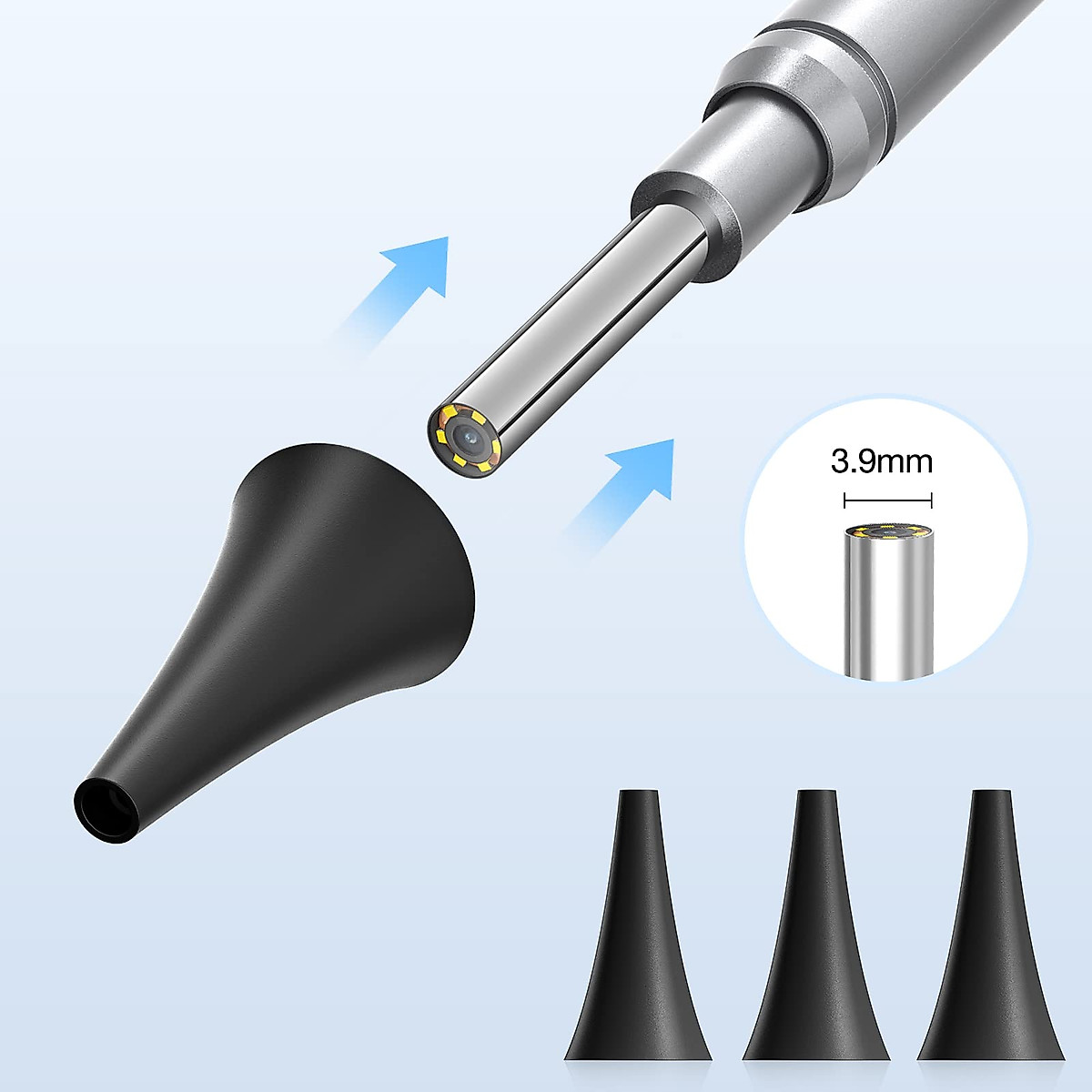 ScopeAround Ear Spoon with Ear Camera Otoscope Accessories, Compatible with Digital Otoscope, Includes 9 Speculums, 4 Ear Picks, and 1 Pack of Q-Tips, Lens Diameter: 3.9mm