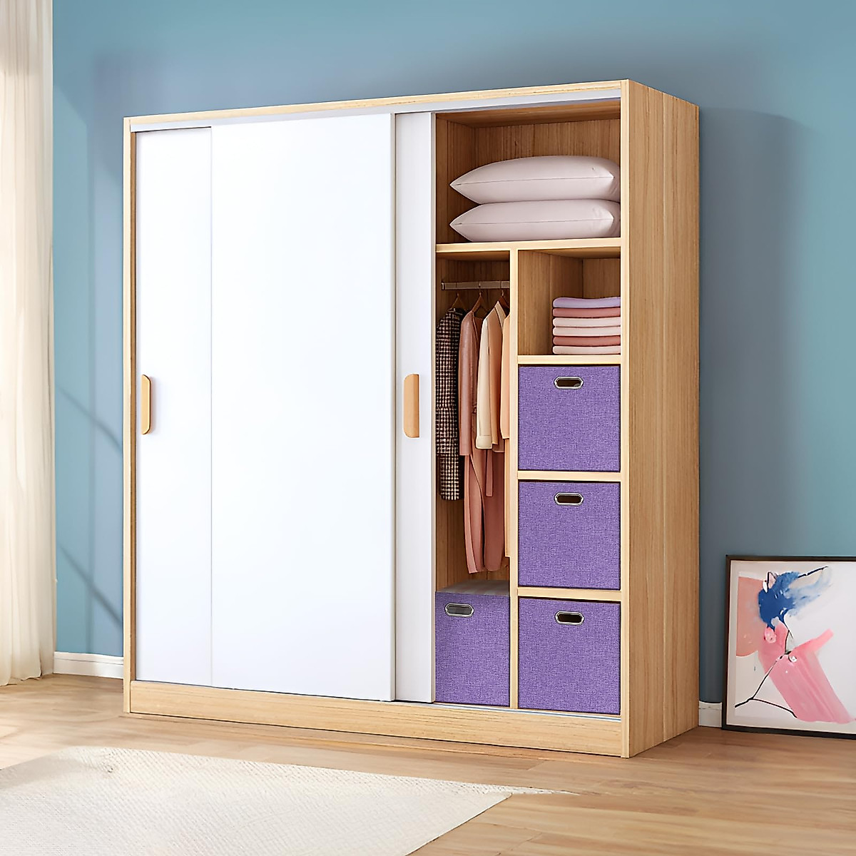 BinWhiz Set of 4 Collapsible Linen Storage Cubes - 13x13x13 Inches Fabric Bins for Kallax Shelves, Cabinet, Bookcase, Closet - Versatile Home Organizer Boxes for Decor and Laundry (Purple)