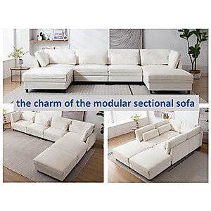 145'' Oversized Modular Sectional Sofa - Modern Extra Large U Shaped Couch with Ottamans, Large 6 Seater Modular Sofa with Reversible Chaise for Living Room, Office, Spacious Space (Beige)