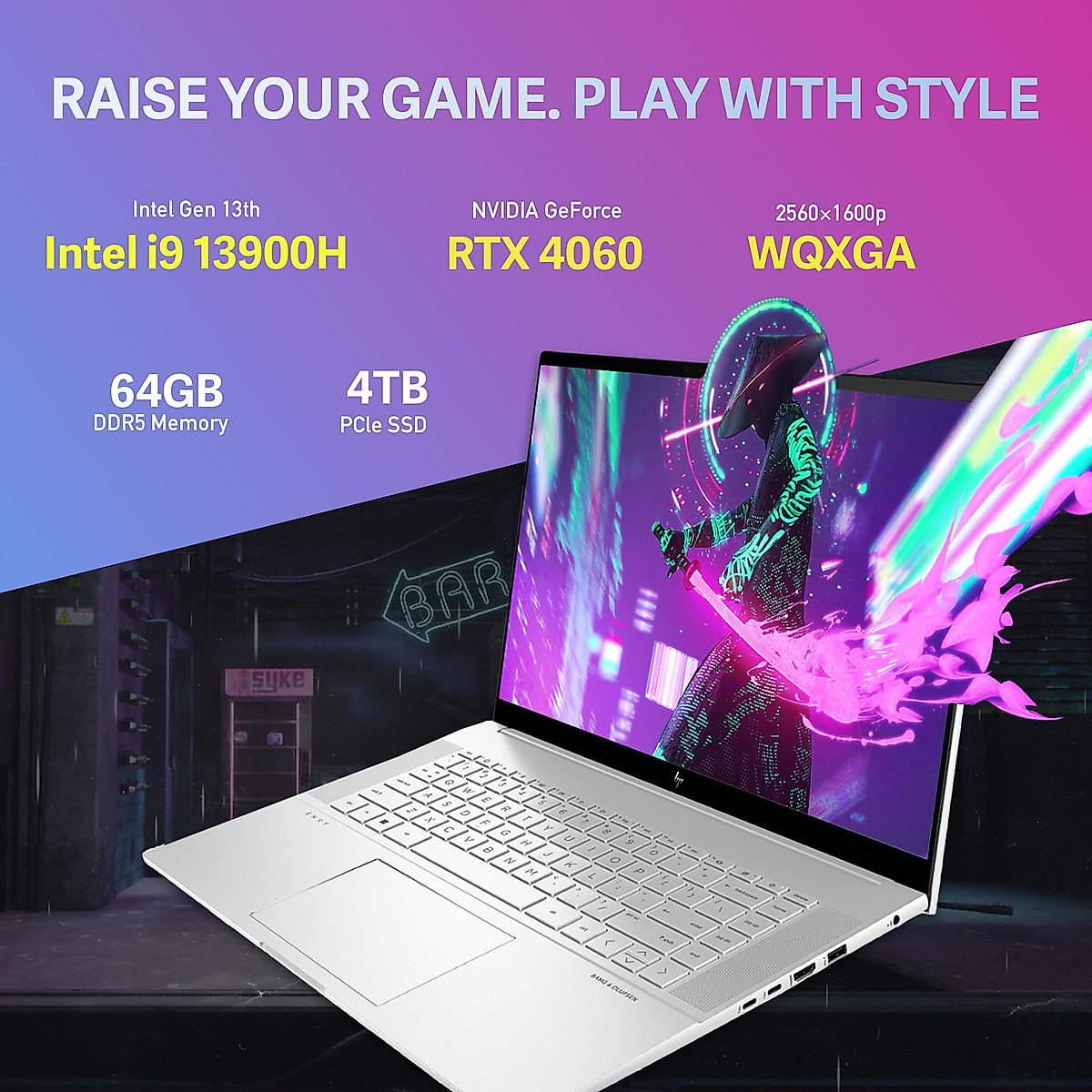 HP Envy 16" WQXGA Touchscreen Business Gaming Laptop, Intel Core i9-13900H, NVIDIA RTX 4060 8G, 64GB DDR5 RAM, 4TB PCIe SSD, Backlit Keyboard, B&O Audio, 5MP Camera, Silver, Win 11, 32GB USB Card
