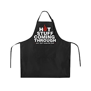 Premium Quality Cooking Apron – Funny Apron - Chef Apron – BBQ Apron – Hot stuff coming through, Black, colorsize