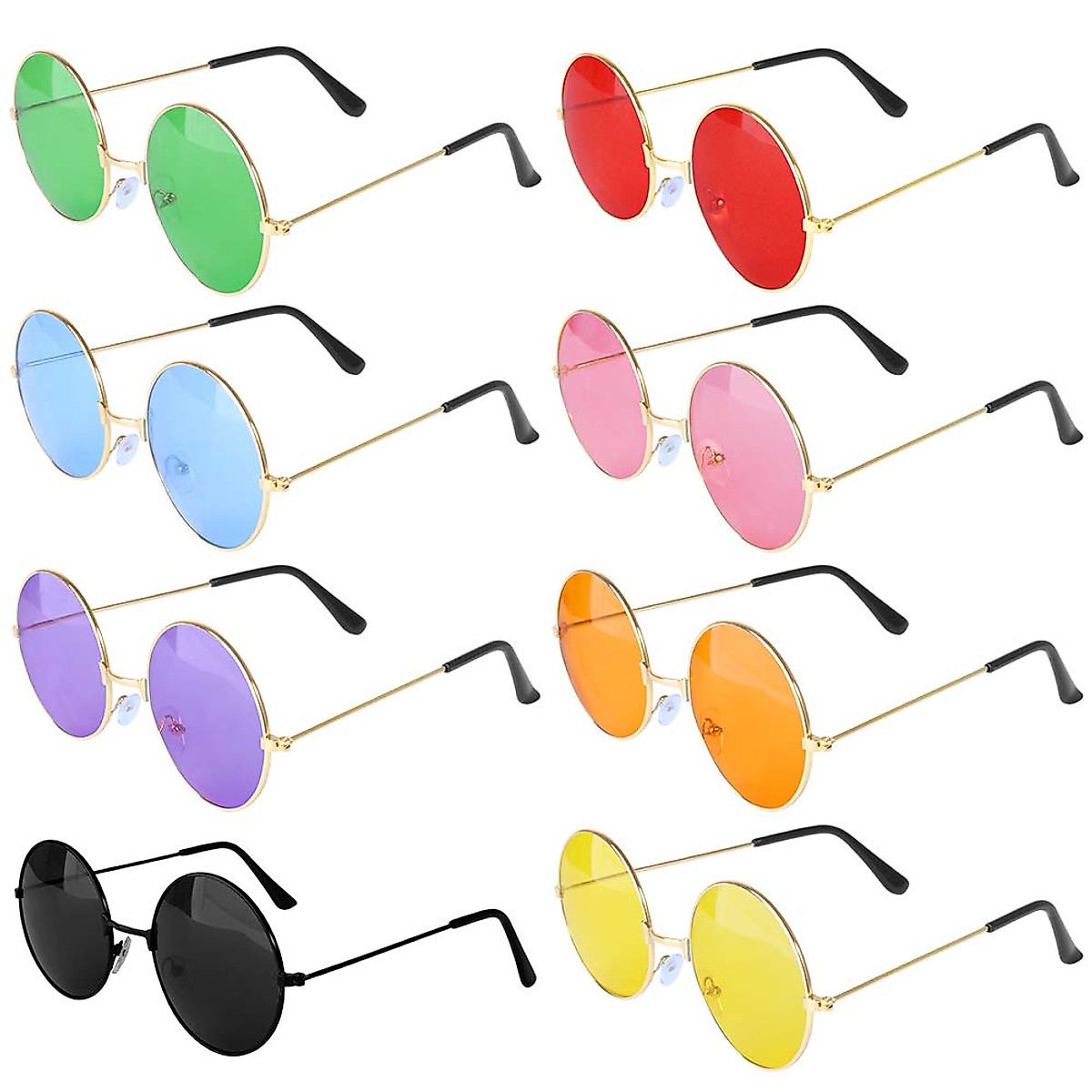 ONESING 8 Pairs Round Hippie Sunglasses Circle Sunglasses for Women John 60 's Style Circle Colored Glasses Disco Party