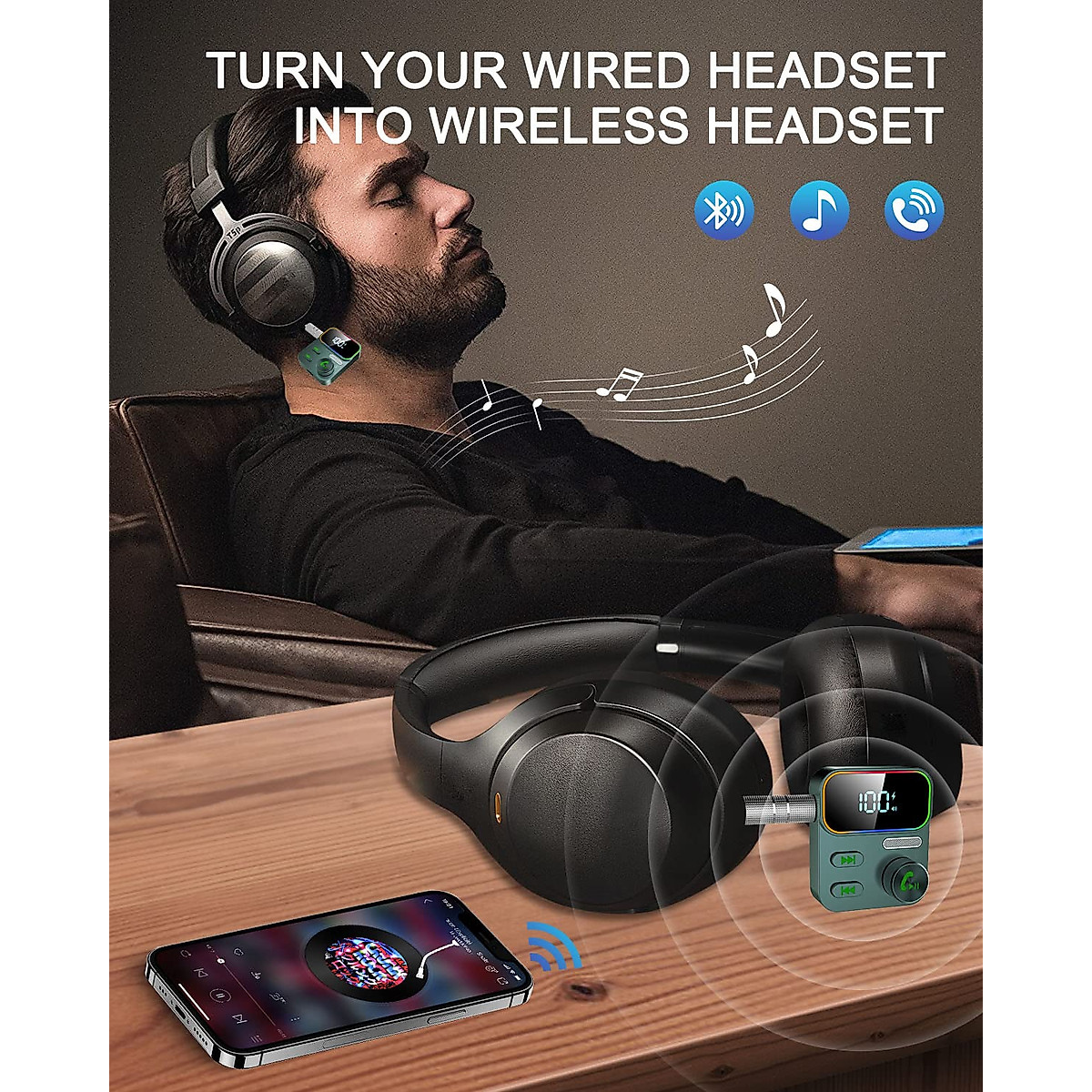 Bluetooth 5.3 Aux Receiver for Car, [Upgraded Enhanced Mic & LED Display] Bluetooth Car Adapter,Wireless Audio Receiver for Car/Home Stereo/Wired Headphones/Speaker,Hands-Free Call