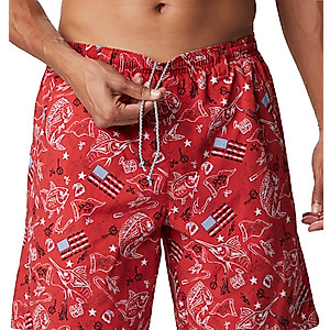 Columbia PFG Men’s Super Backcast Water Shorts, Quick Dry, Sun Protection, Red Spark Americana Fishing Print, Medium
